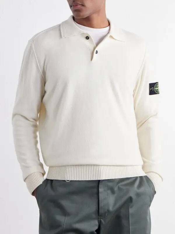 Stone Island Logo-appliquéd Virgin Wool Polo Shirt