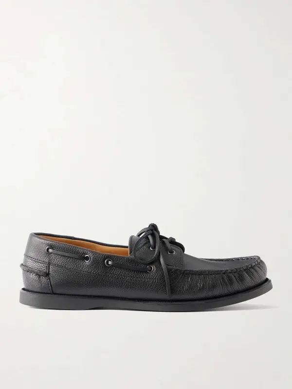 Mr P. Full-grained Leather Boat Shoes - Black