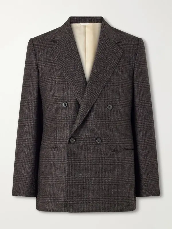 Husbands Double-breasted Prince Of Wales Merino Wool-twill Blazer