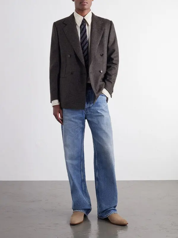 Husbands Double-breasted Prince Of Wales Merino Wool-twill Blazer
