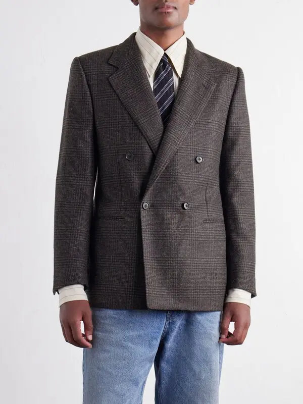 Husbands Double-breasted Prince Of Wales Merino Wool-twill Blazer