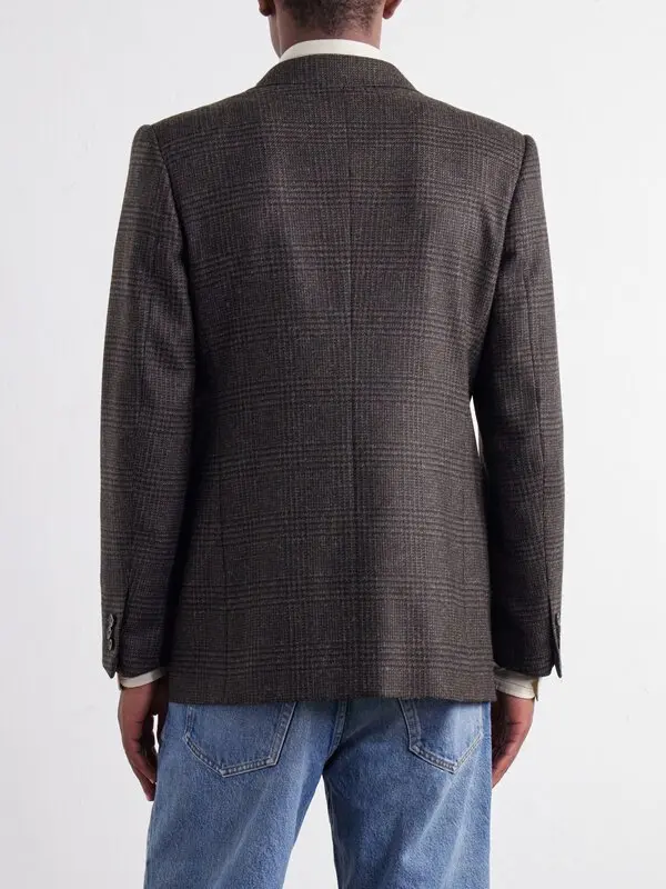 Husbands Double-breasted Prince Of Wales Merino Wool-twill Blazer