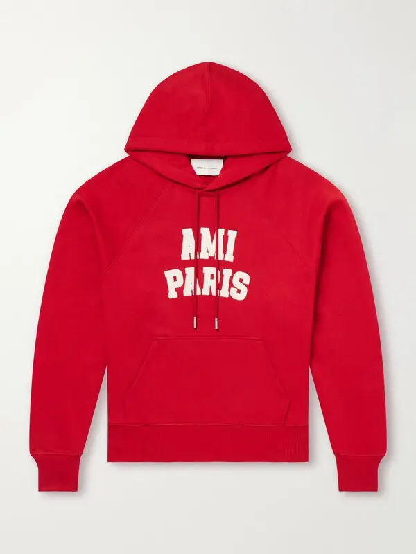 AMI Paris Logo-embroidered Organic Cotton-fleece Hoodie