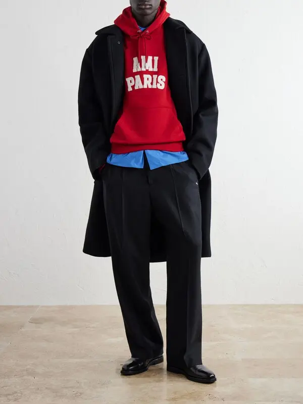 AMI Paris Logo-embroidered Organic Cotton-fleece Hoodie