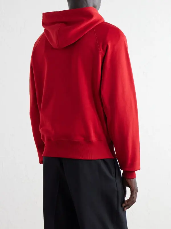 AMI Paris Logo-embroidered Organic Cotton-fleece Hoodie