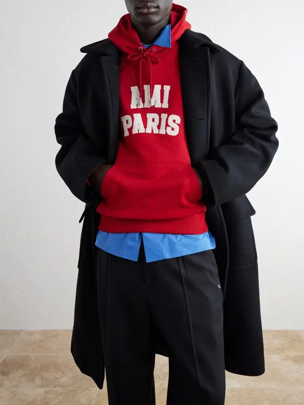 AMI Paris Logo-embroidered Organic Cotton-fleece Hoodie