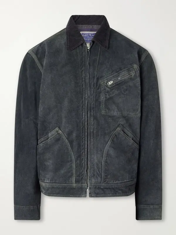 Ralph Lauren Chrysler Corduroy-trimmed Suede Jacket - Blue