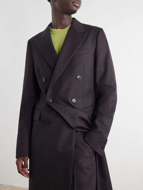 Dries Van Noten Double-breasted Herringbone Wool Coat