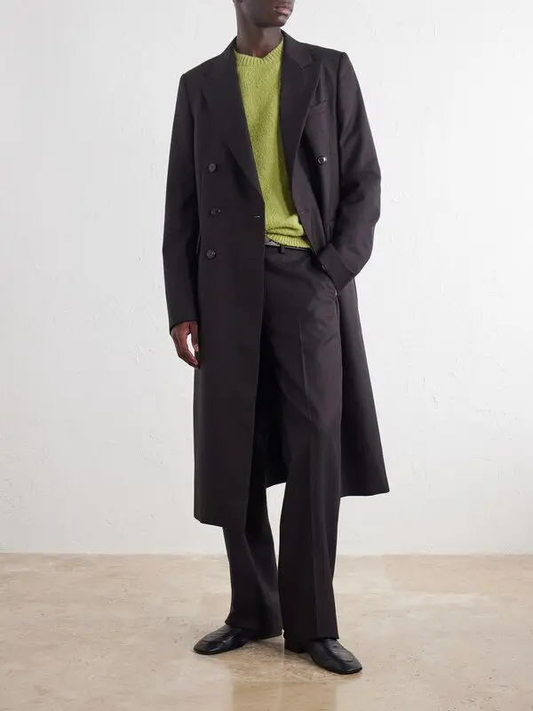 Dries Van Noten Double-breasted Herringbone Wool Coat