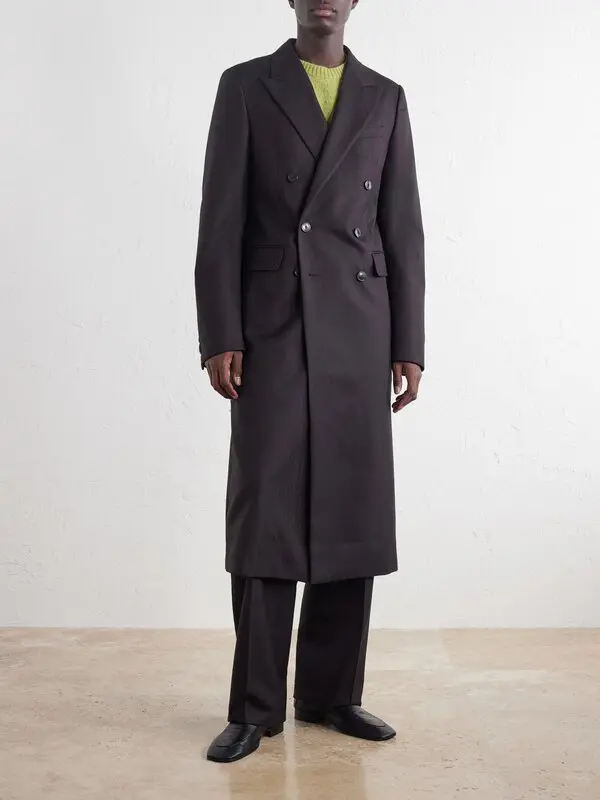 Dries Van Noten Double-breasted Herringbone Wool Coat
