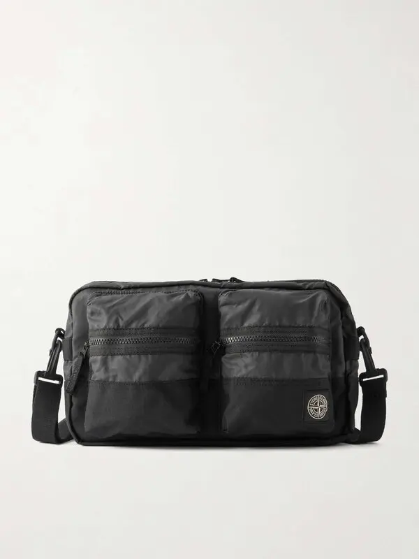 Stone Island Logo-appliquéd Coated Cotton-ripstop Messenger Bag - Black