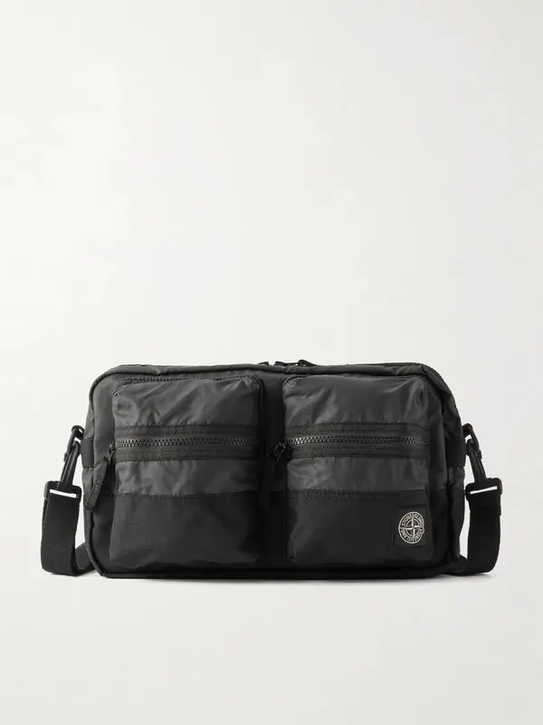 Stone Island Logo-appliquéd Coated Cotton-ripstop Messenger Bag - Black