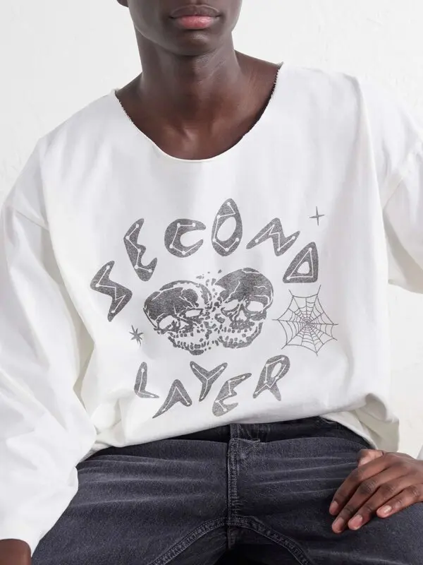 SECOND / LAYER Distressed Printed Cotton-jersey T-shirt