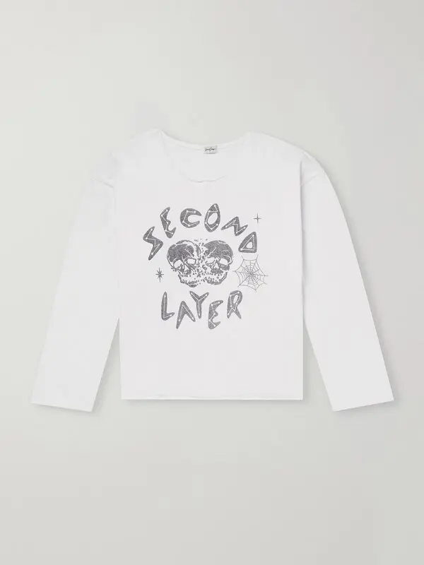 SECOND / LAYER Distressed Printed Cotton-jersey T-shirt - White