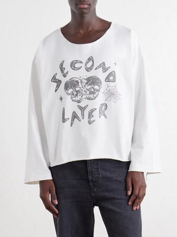 SECOND / LAYER Distressed Printed Cotton-jersey T-shirt