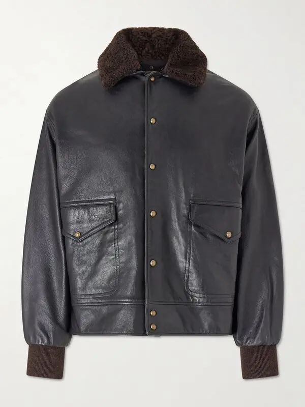 A.PRESSE Shearling-trimmed Leather Jacket