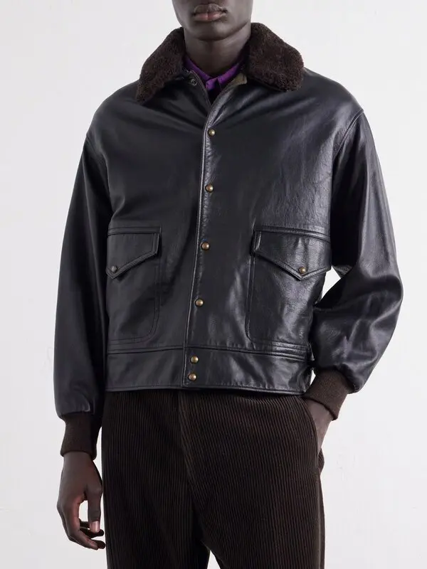 A.PRESSE Shearling-trimmed Leather Jacket