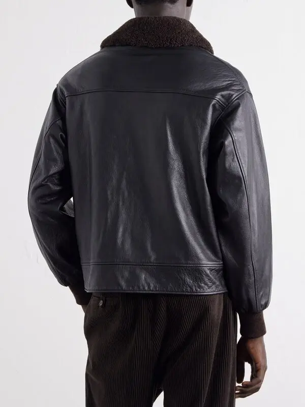 A.PRESSE Shearling-trimmed Leather Jacket
