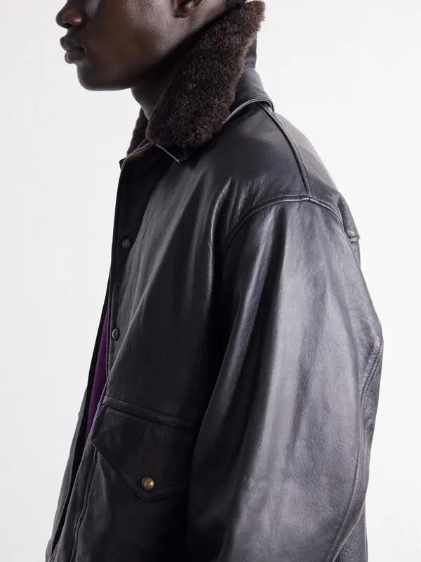 A.PRESSE Shearling-trimmed Leather Jacket