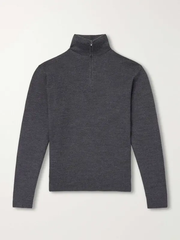 Ralph Lauren Purple Label Wool-piqué Half-zip Sweater - Gray