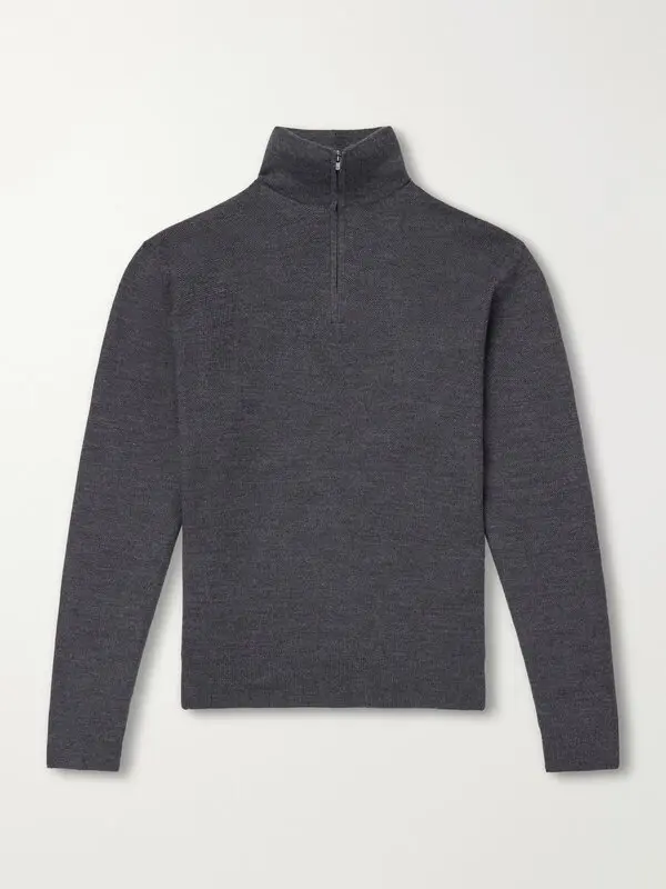 Ralph Lauren Purple Label Wool-piqué Half-zip Sweater - Gray