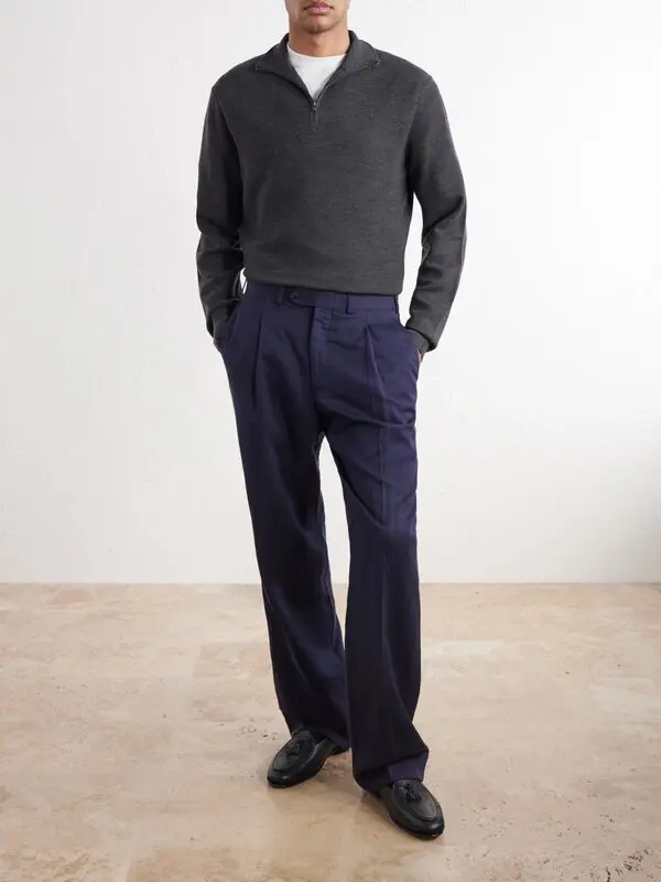 Ralph Lauren Purple Label Wool-piqué Half-zip Sweater - Gray