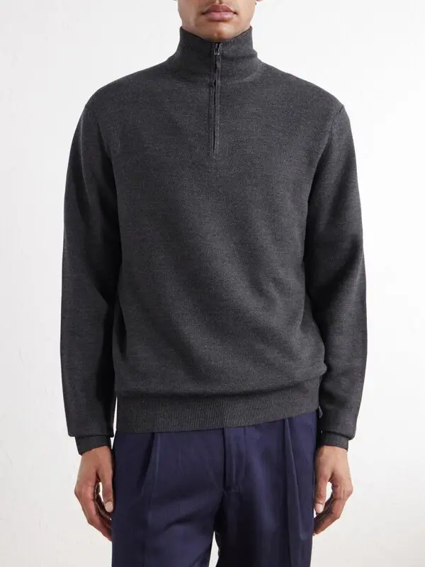 Ralph Lauren Purple Label Wool-piqué Half-zip Sweater - Gray