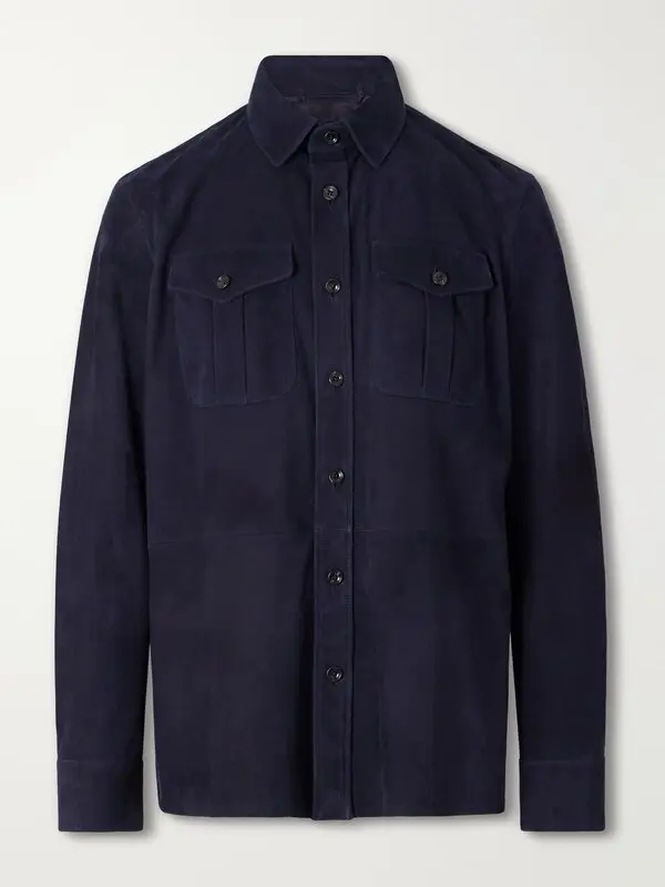 Ralph Lauren Purple Label Barrow Suede Overshirt - Blue