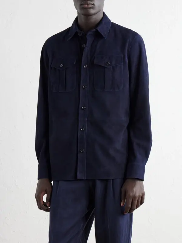 Ralph Lauren Purple Label Barrow Suede Overshirt - Blue