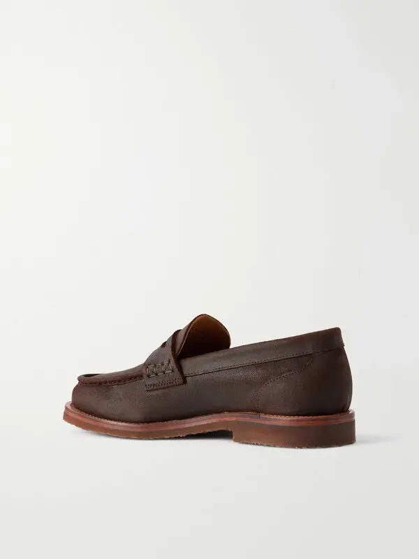 Mr P. Waxed-effect Suede Penny Loafers