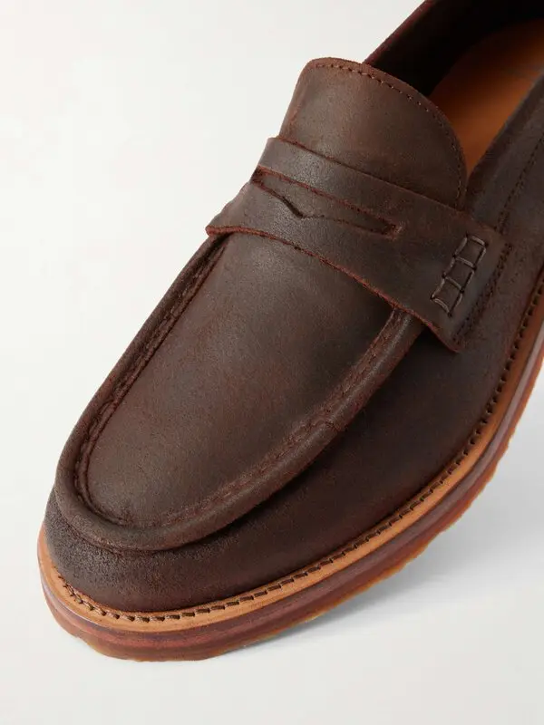 Mr P. Waxed-effect Suede Penny Loafers