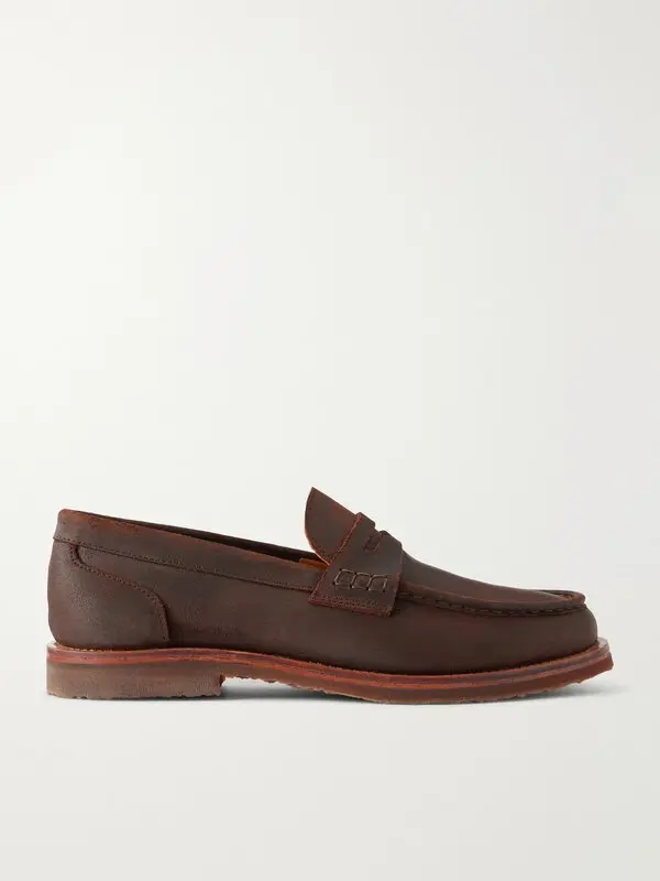 Mr P. Waxed-effect Suede Penny Loafers