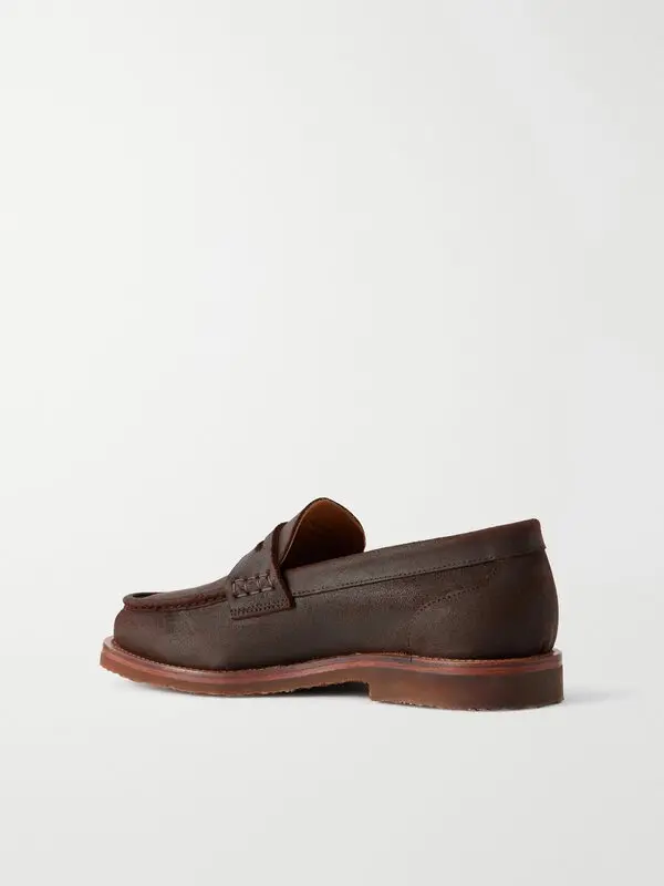 Mr P. Waxed-effect Suede Penny Loafers