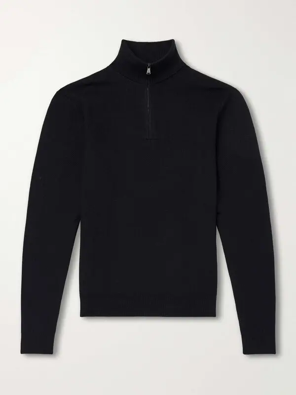 Ralph Lauren Purple Label Wool-piqué Half-zip Sweater - Black