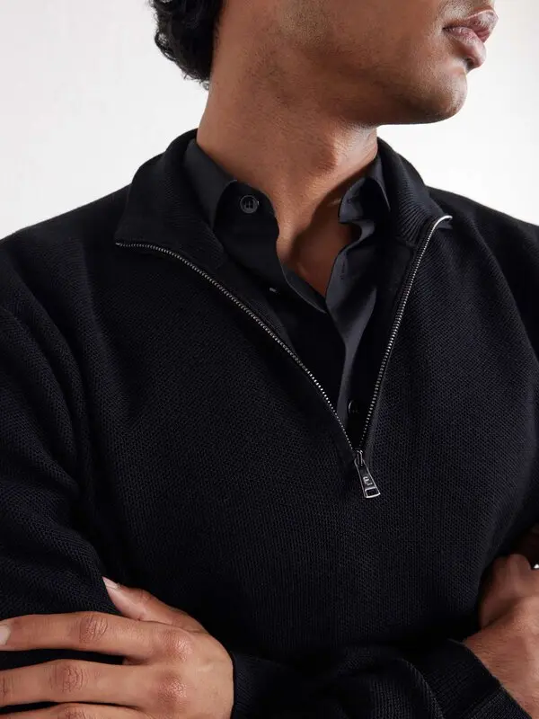 Ralph Lauren Purple Label Wool-piqué Half-zip Sweater