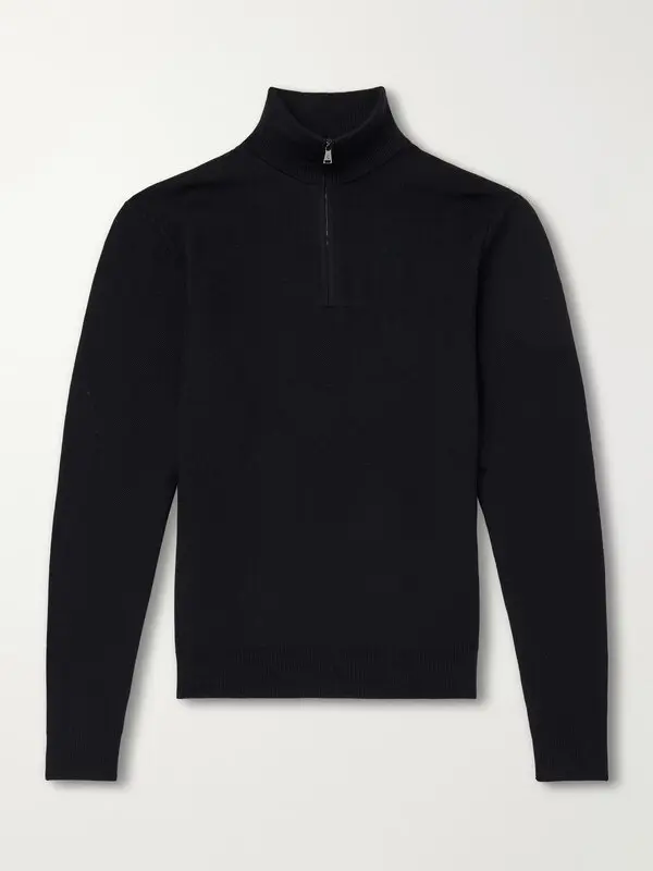 Ralph Lauren Purple Label Wool-piqué Half-zip Sweater - Black
