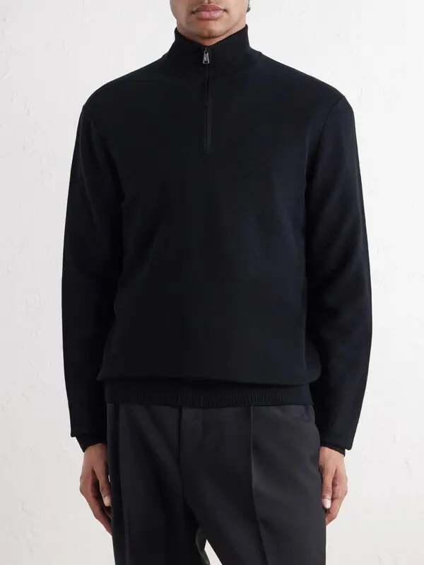Ralph Lauren Purple Label Wool-piqué Half-zip Sweater - Black