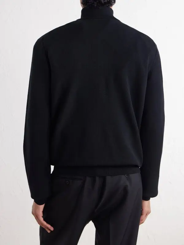 Ralph Lauren Purple Label Wool-piqué Half-zip Sweater - Black