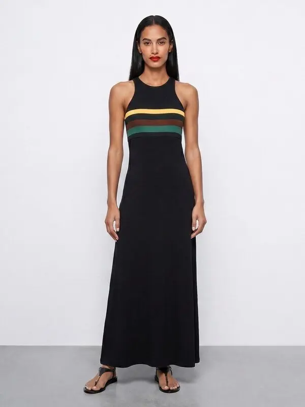 Saint Laurent Striped Jersey Crepe Tank Dress - Black