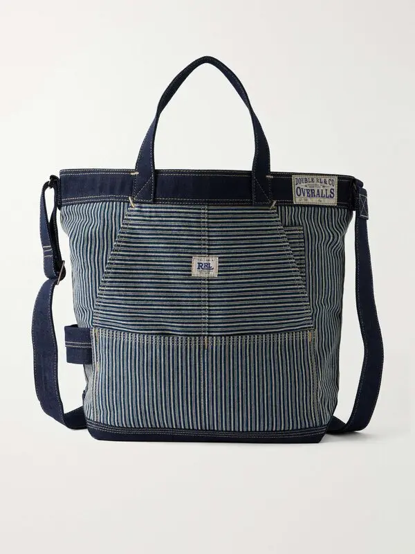 Ralph Lauren Striped Denim-trimmed Cotton-twill Tote Bag