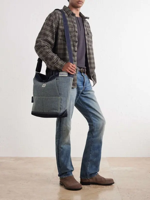 Ralph Lauren Striped Denim-trimmed Cotton-twill Tote Bag