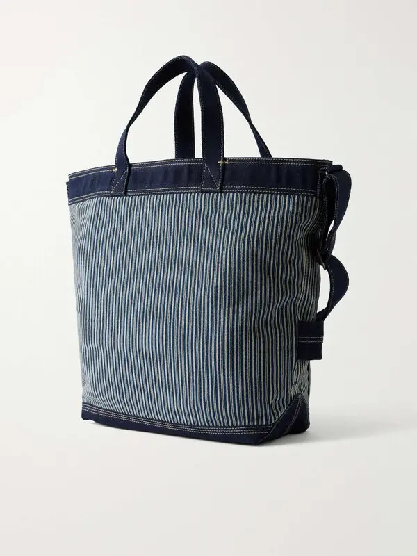 Ralph Lauren Striped Denim-trimmed Cotton-twill Tote Bag