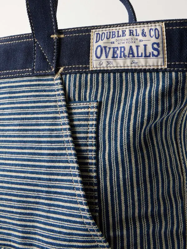 Ralph Lauren Striped Denim-trimmed Cotton-twill Tote Bag
