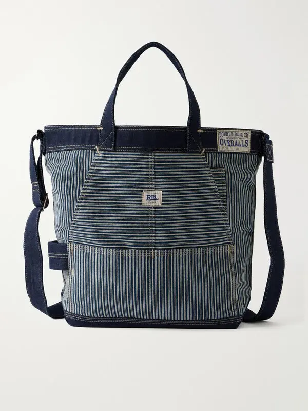 Ralph Lauren Striped Denim-trimmed Cotton-twill Tote Bag - Blue