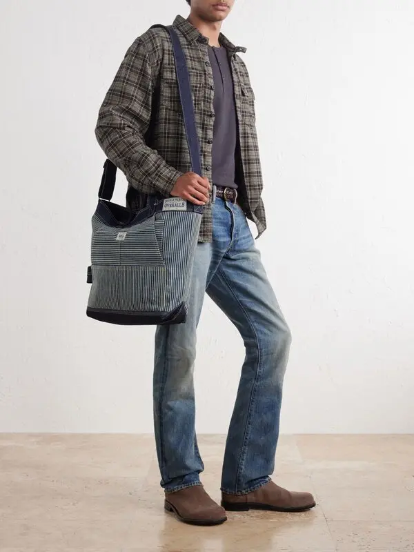 Ralph Lauren Striped Denim-trimmed Cotton-twill Tote Bag