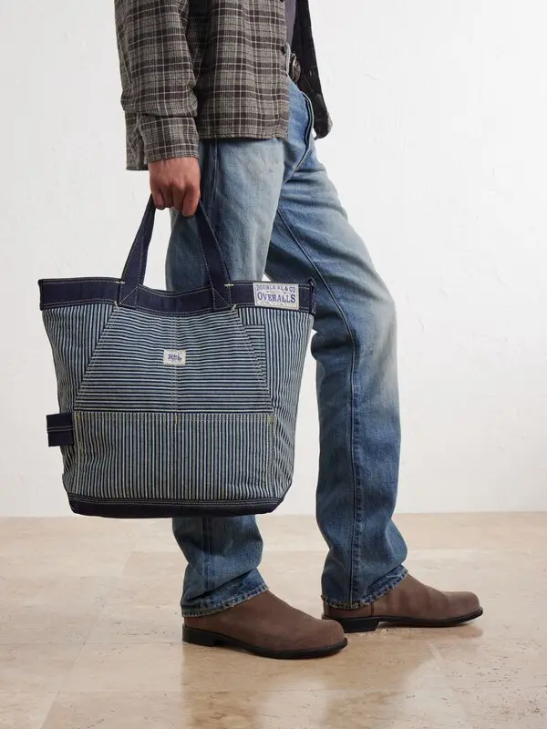 Ralph Lauren Striped Denim-trimmed Cotton-twill Tote Bag