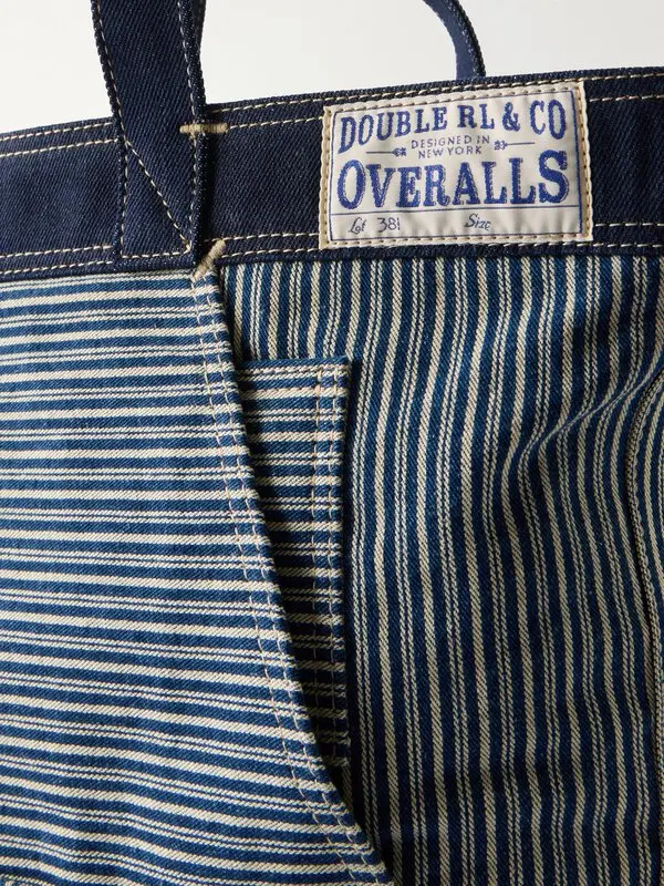 Ralph Lauren Striped Denim-trimmed Cotton-twill Tote Bag