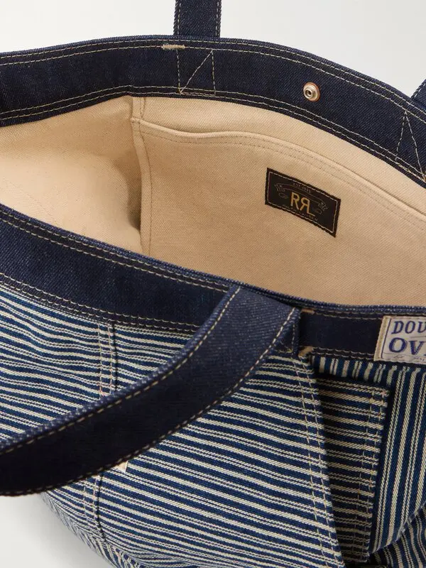 Ralph Lauren Striped Denim-trimmed Cotton-twill Tote Bag