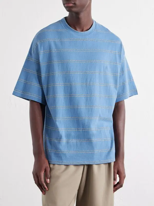 JIL SANDER Logo-embroidered Striped Cotton-jersey T-shirt