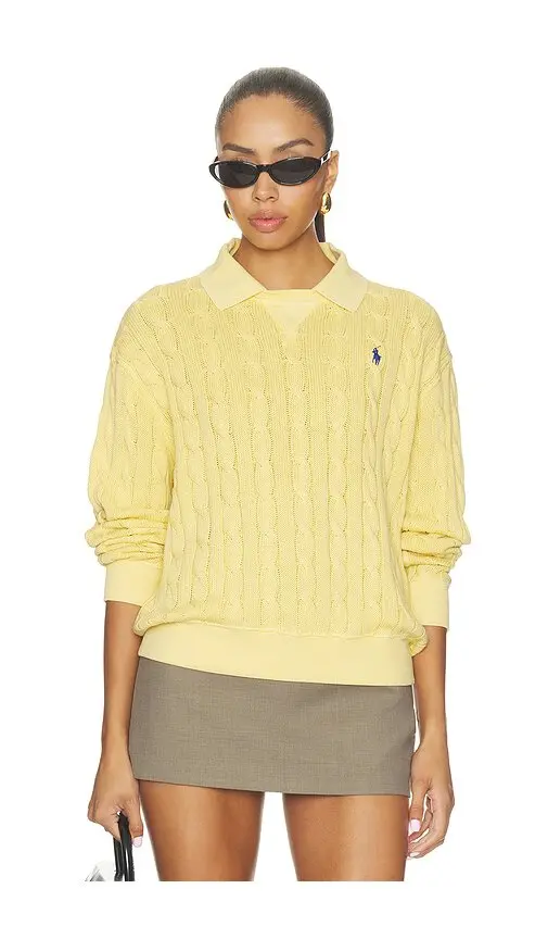 Polo Ralph Lauren Cotton Long Sleeve Polo Knit Collar Polo In Yellow